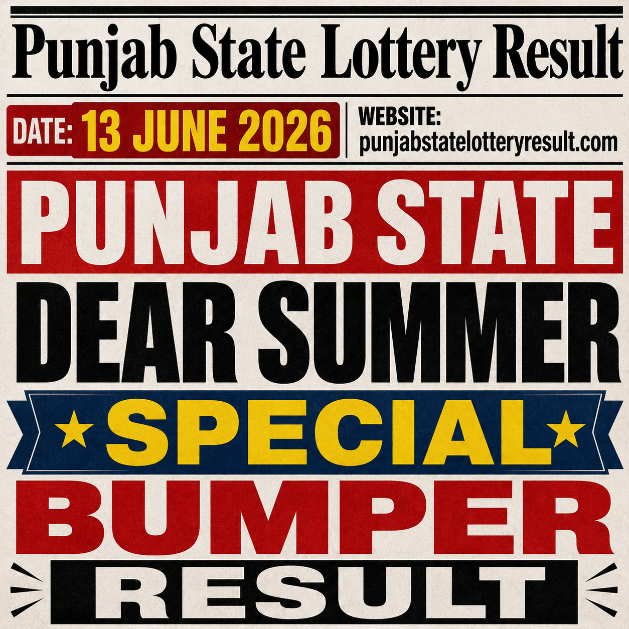 Punjab State Dear Summer Special Bumper Lottery Result 2026